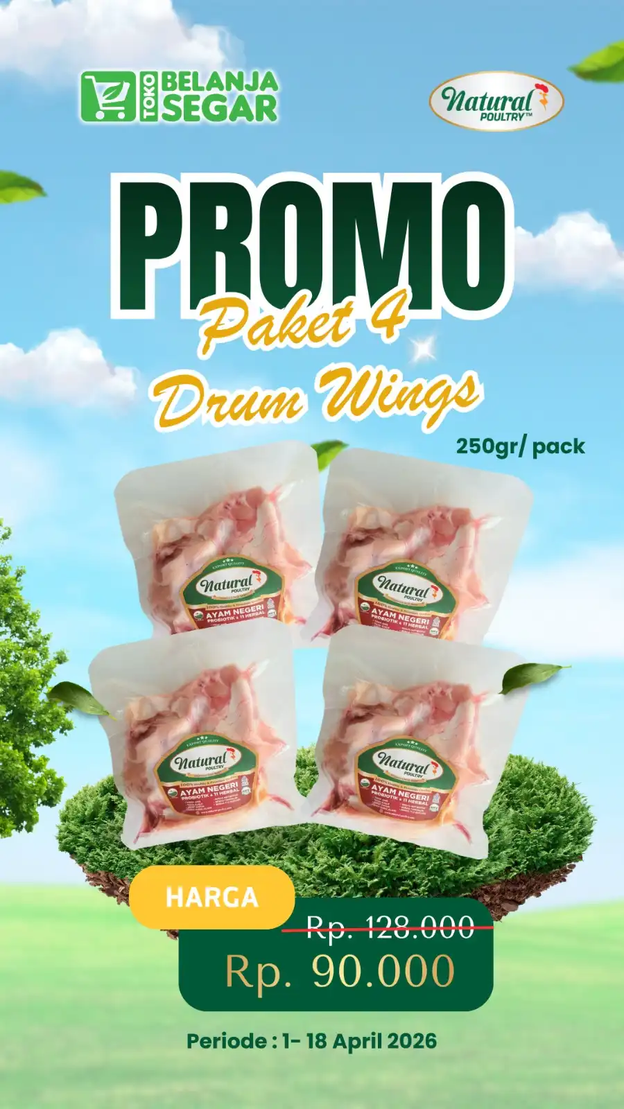4 Pack Drum Wings Natural Poultry - Toko Belanja Segar